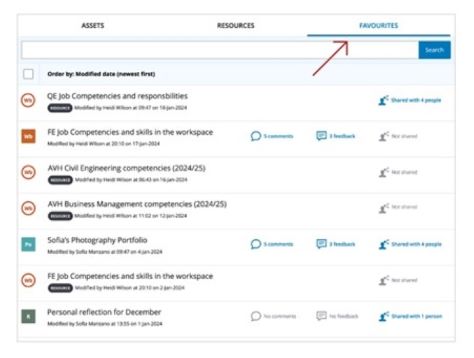 New ‘Favourite’ Feature in PebblePad – Technology Enhanced Learning Unit